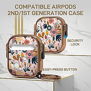 Maxjoy for Airpods Case Cover with Lock, Flower Airpod Case Lock Hard Protective Cute iPod Case for Women Men with Keychain Clip for AirPod 2nd 1st Generation Charging Case 2&1, Floral