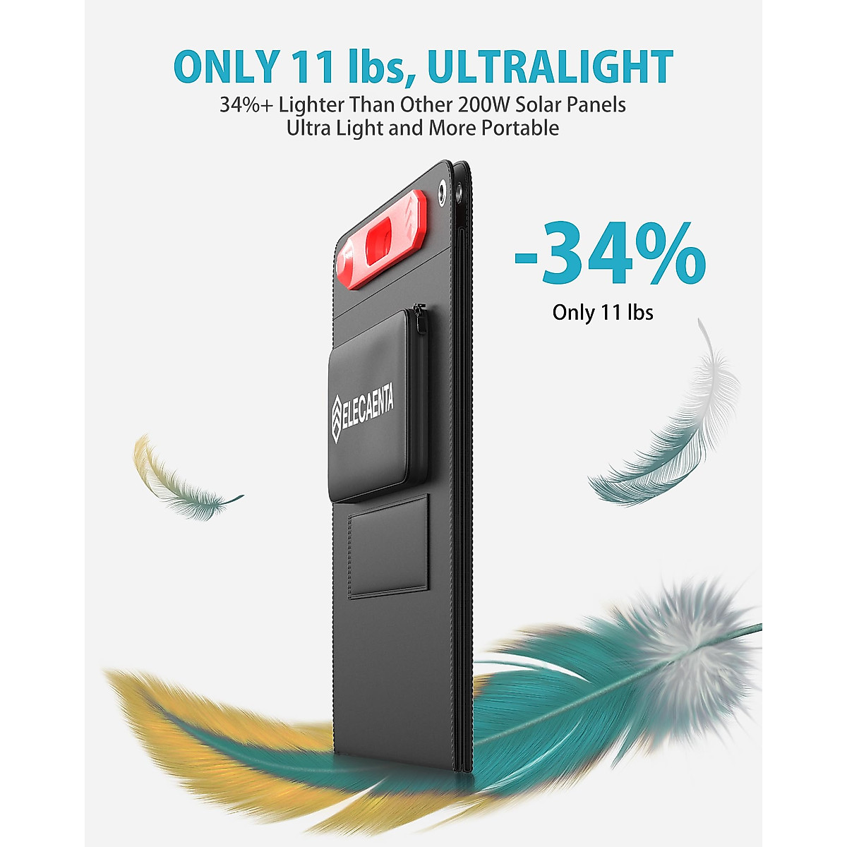 ELECAENTA 200W Portable Solar Panel, Ultra-Light/Only 11lbs, Flexible & Foldable Monocrystalline ETFE Solar Charger with Kickstand, IP54 Waterproof for Outdoors RV Camping Off Grid Adventures