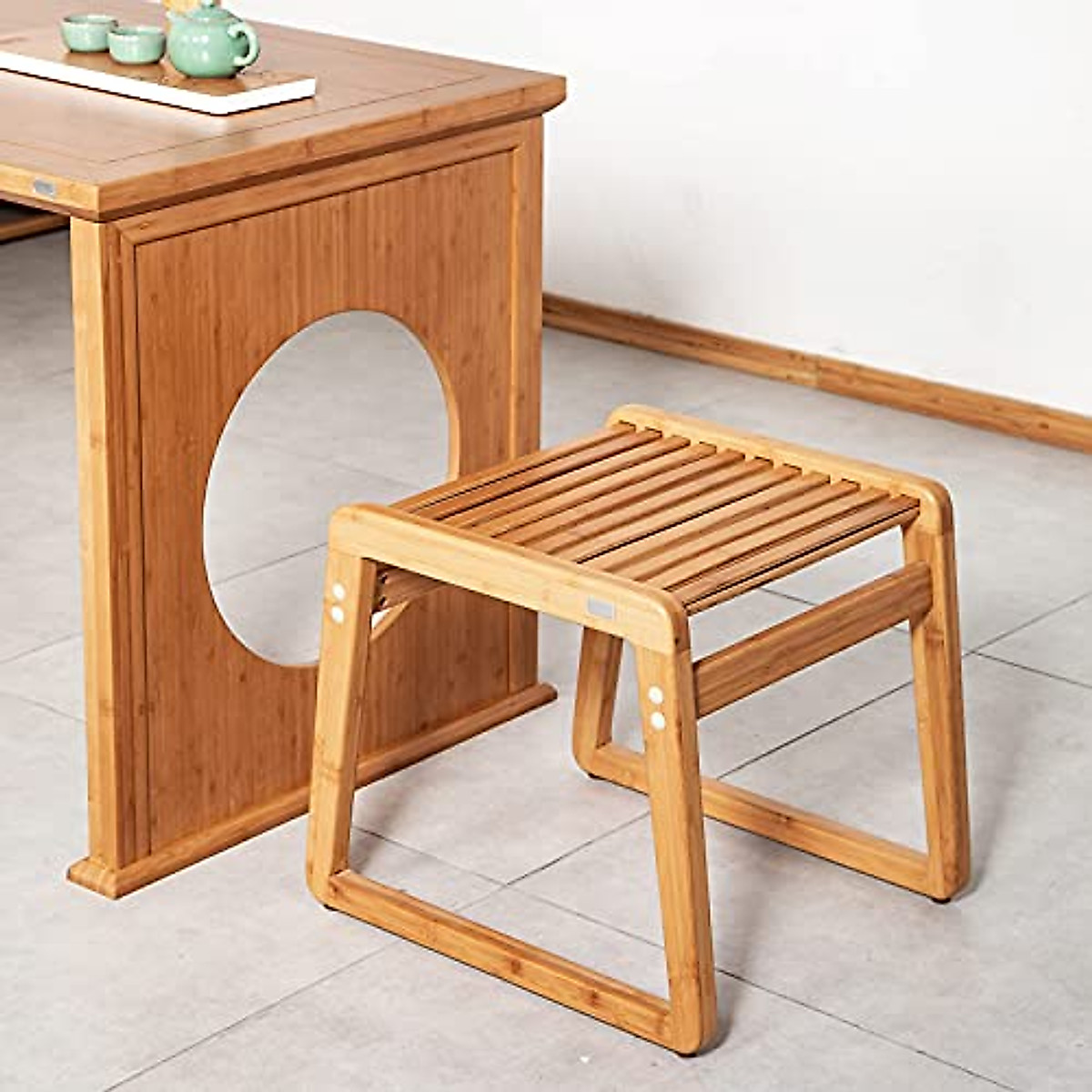 JIKUGO Bamboo Detachable Soft Square Chair - Dining Chair,Plain Bamboo Seat for Home and Kitchen(Wood Color)