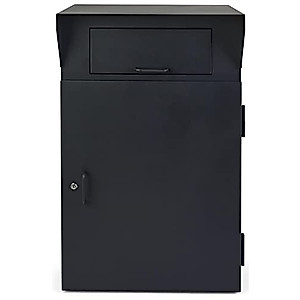Displays2go 22" w x 36" h Heavy-Duty Outdoor Drop Box w/ Locking Door and Steel Build- Black (FDHDBBF1)