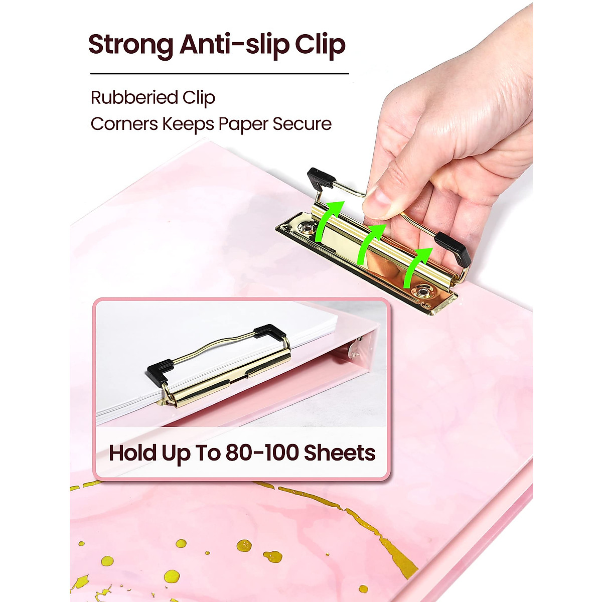 SUNEE 3 Ring Binder 1 Inch, Cute Binder with Clipboard, 2 Pockets, 5 Tab Dividers & Label Stickers, Decorative Pink Marble Heavy Duty Three Ring Binder (Fit 8.5x11 Inches) for Office Binder Supplies