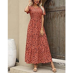 Maggeer 2023 Womens Summer and Fall Maxi Dress Modest Smocked Tiered Floral Short Sleeve Dress for Women Floral XL