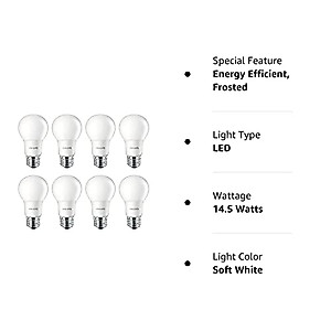 Philips LED High Lumen A19, Non-Dimmable, 1500-Lumen, Soft White Light (2700K), 14W=100W, E26 Base, 8-Pack