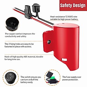 Power Wheel Adapter with Fuse & Switch, Secure Battery Adapter for Milwaukee 12V M12 Lithium Battery, with 12 Gauge Wire, Good Power Convertor for DIY Ride On Truck, Robotics, RC Toys and Work Lights