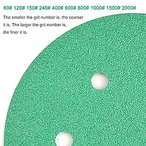 50PCS 6 Inch 6 Hole Wet Dry Sanding Discs Hook and Loop Assortment Grit 60 120 150 240 400 600 800 1000 1500 2000(5 of each) Green Film Dustless Sander Sandpaper for Metal Car Boat Polishing Finishing