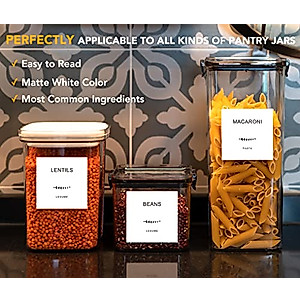 180 Kitchen Pantry Labels for Food Storage Containers, Preprinted Minimalist Food Labels for Jars, Waterproof Black Script Jar Label Stickers for Organization and Storage