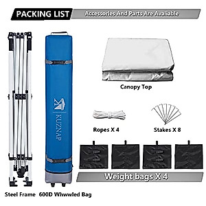 KUZNAP 10’x10’ Pop up Canopy Tent Patented EZ Set-up Canopy Instant Outdoor Canopy with Wheeled Carry Bag Bonus 4 Weight Sandbags, 8 Stakes and 4 Guyline Ropes, White