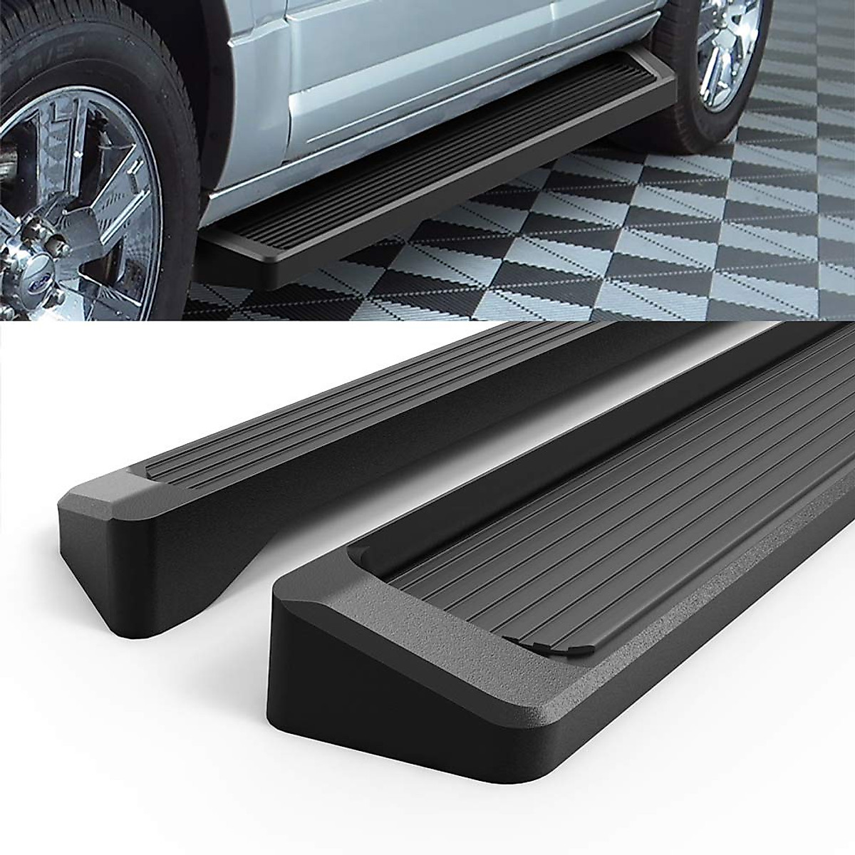 APS Black Running Boards Style Compatible with Ford Expedition 1997-2017 (Exclude EL Model) (Not Fit Funkmaster Flex Edition) (Nerf Bars Side Steps Side Bars)