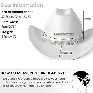 Gossifan Women Men Wide Brim Cowboy Hats with Rhinestone Buckle for Party Disco Sparkly Cowgirl Hat-Silver