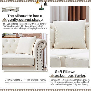 ATUMON 83.5" Oversized L-Shaped Corner Velvet Couch,Heavy Duty Solid Wood Frame and Sturdy Wood Legs,5-Seater Corner Sofas with 3 Pillows for Living Room, Bedroom, Apartment, Office (83.5" Beige)