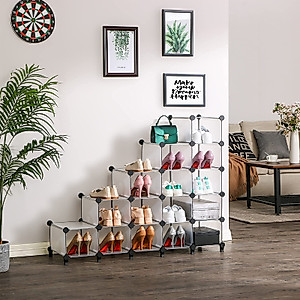 ANWBROAD Cube Storage Organizer 16 Cubes DIY Closet Bookshelf with Space Saving Shoe Rack Plastic Shoe Storage Organizer Unit for Bedroom Closet Office Living Room Hallway Entryway ULCS016T+ULCS16TX