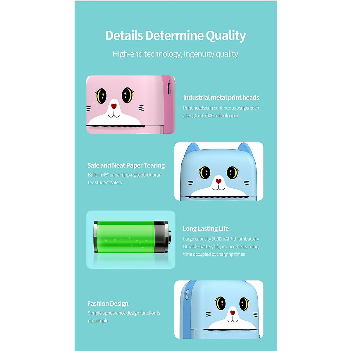 Thermal Mini Printer, Wireless Inkless Sticker & Label Maker with Tape, Bluetooth Machine Buddy for Phone iOS&Android, Free Cut Pocket Printer for Notes&Children DIY, Instant Photo Printing (Pink)