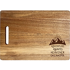 Heavener Oklahoma Camping Souvenir Engraved Wooden Cutting Board 14" x 10" Acacia Wood Adventure Awaits Design