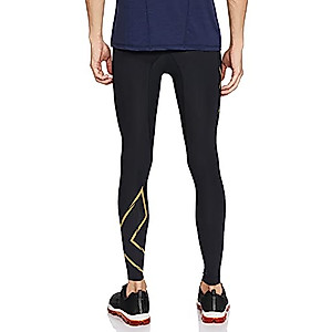 2XU Men's Light Speed Compression Tights - Lightweight & Flexible Support for Improved Running Performance - Black/Gold Reflective - Size Medium