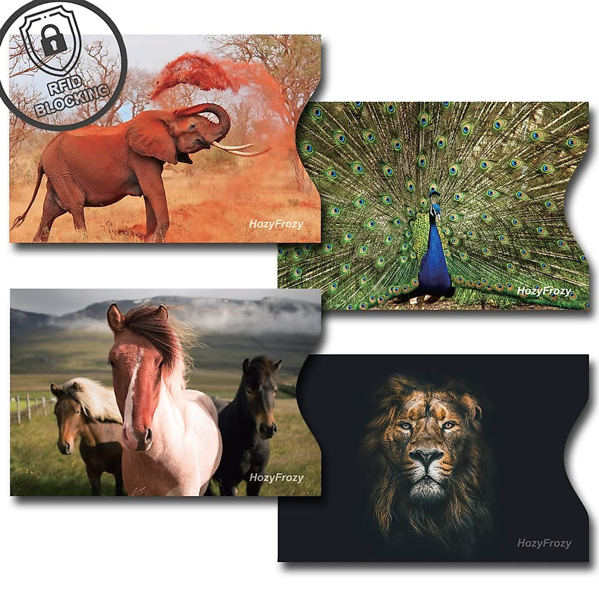 8 RFID Blocking Sleeves, Credit Card Protector, Anti-Theft Credit Card Holder, with Lion, Horses, Elephant, Dolphins, Cow, Peacock, Polar Bears and Raccoon Prints