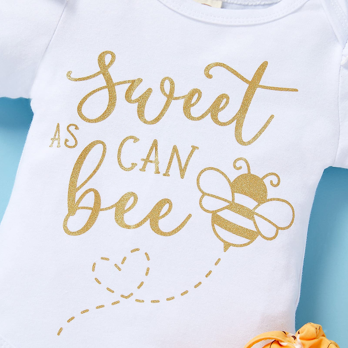 GRNSHTS Infant Baby Girl bumble bee clothes Letter Print Romper Honey Bees Pants Bowknot Headband Outfits Set（Yellow 2, 3-6 Months