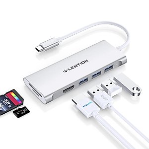 LENTION USB C Hub with 4K HDMI, 3 USB 3.0, SD/Micro SD 3.0 Card Reader, Compatible 2023-2016 MacBook Pro, New Mac Air/Surface, Chromebook, iPhone15 or More, Stable Driver Adapter (C34, Silver)