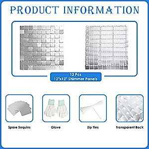 Sequin Shimmer Wall Backdrop Sliver Square Shimmer Wall Decor for Engagement, Birthday, Anniversary, Party, 12 Panels