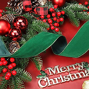 Syhood Christmas Wired Velvet Ribbon with Gold Edge Waterproof Velvet Decoration Ribbon Wrapping for Xmas Wreath Bows Floral Craft Ornaments(2.5 Inch X 60 Yard,Green)