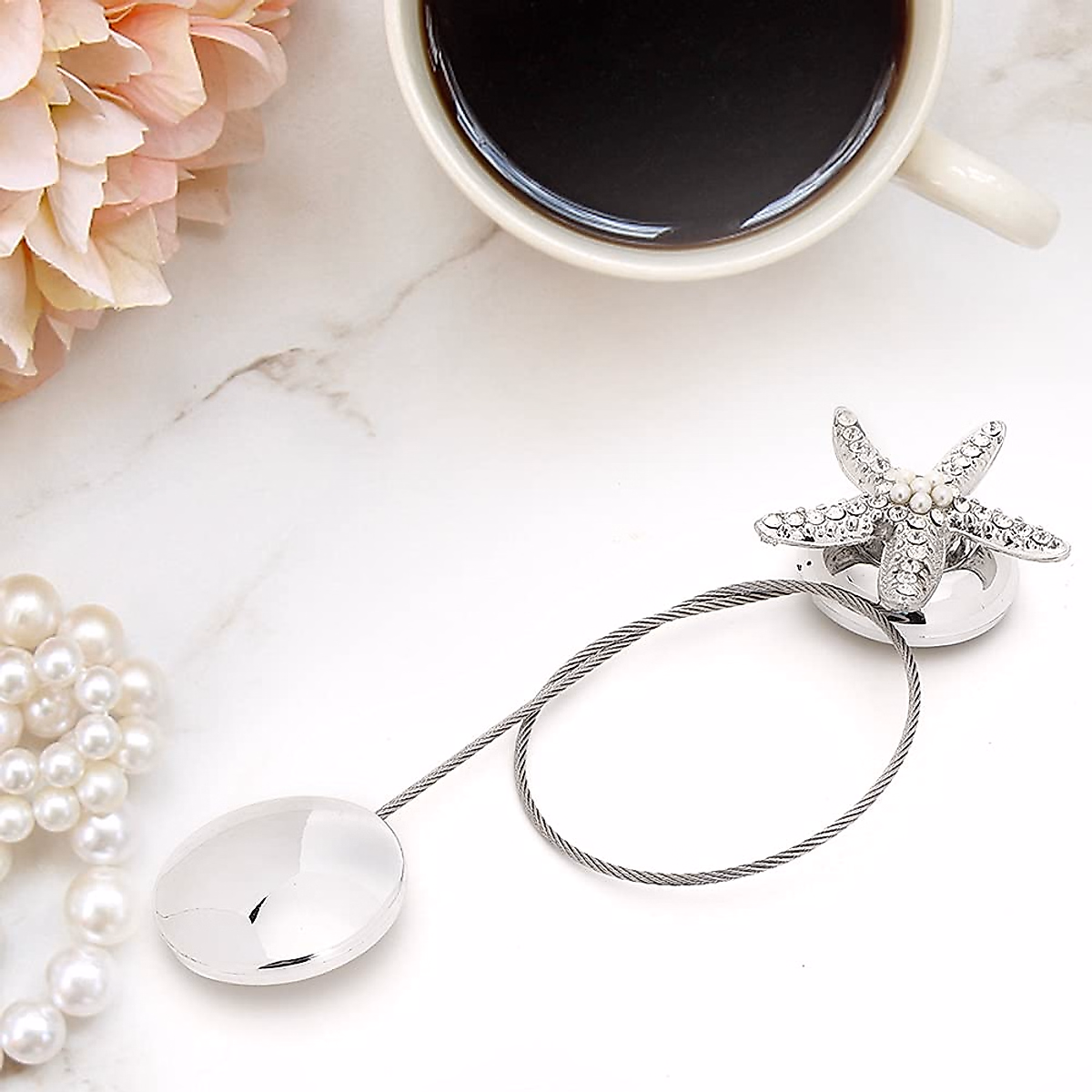 Natudeco Curtain Tiebacks, Rhinestone Curtain Buckle Magnetic Curtain Holdbacks Drape Tie Backs Alloy Curtain Holder Window Drapry Decor for Sheer and Blackout Curtain