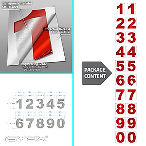 iSYFIX Reflective Red Vinyl Numbers Stickers – (2 Sets) 3 Inch – Premium Self-Adhesive Decal Die Cut and Pre-Spaced for Mailbox, Signs, Window, Door, Cars, Trucks, Home, Business, Address Number
