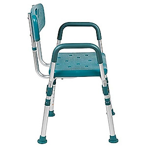 Flash Furniture HERCULES Series 300 Lb. Capacity Adjustable Teal Bath & Shower Chair with Quick Release Back & Arms