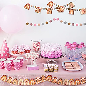 4 Pieces Boho Rainbow Party Decorations Boho Tassel Garland Pastel Decorative Pom Pom Garland Hanging Rainbow Birthday Banner Felt Ball Garland for Home Baby Shower Birthday Classroom Wall Decor