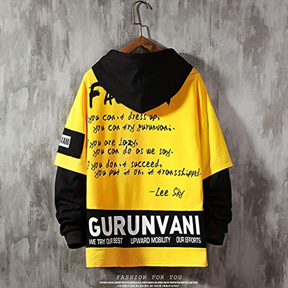 Thenlian Men's Casual Fashion Printing Patchwork Hoodie Long Sleeves Sweatershirt Tops(XXXXXL, Yellow)