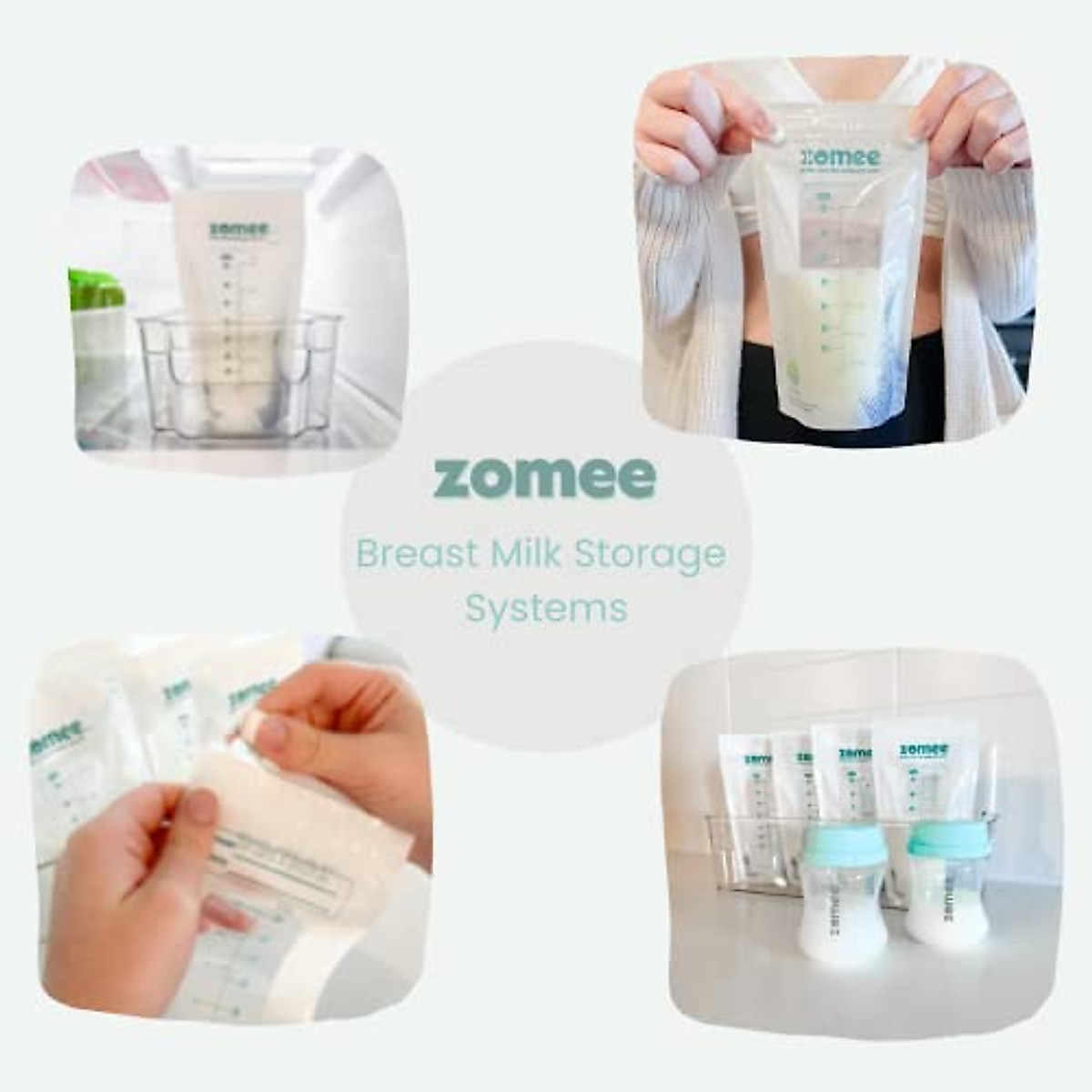 90 Count Zomee Breast Milk Storage Bags - 8 OZ/240 ML, Leak Proof, Double Zipper Seal, Self-Standing, for Storage of Breast Milk in Fridge or Freezer
