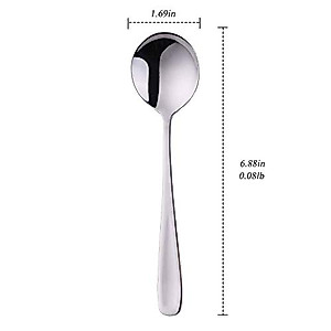 7-Inch Soup Spoons, Baikai Bouillon Spoon,18/10 Stainless Steel Finished Table Dinner Spoons Set of 4 (Silver)