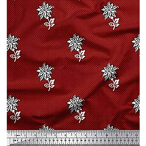 Soimoi Cotton Canvas Fabric Leaves & Floral Block Fabric Prints by Yard 56 Inch Wide