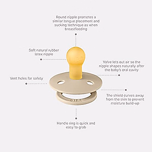 BIBS Pacifiers | Natural Rubber Baby Pacifier | Set of 2 BPA-Free Soothers | Made in Denmark | Vanilla | Size 0-6 Months