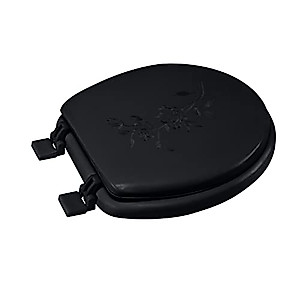 Bath Bliss Extra Soft Standard Round Toilet Seat | Decorative Vinyl Lid | Fits 16.5” Seats | Adjustable Quick Screw Attach Non-Slip Hinges | Bathroom | Black