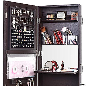 GISSAR Jewelry Mirror Armoire Wall Mount Over The Door, Mirror Jewelry Cabinet Storage Organizer Locking (Brown)