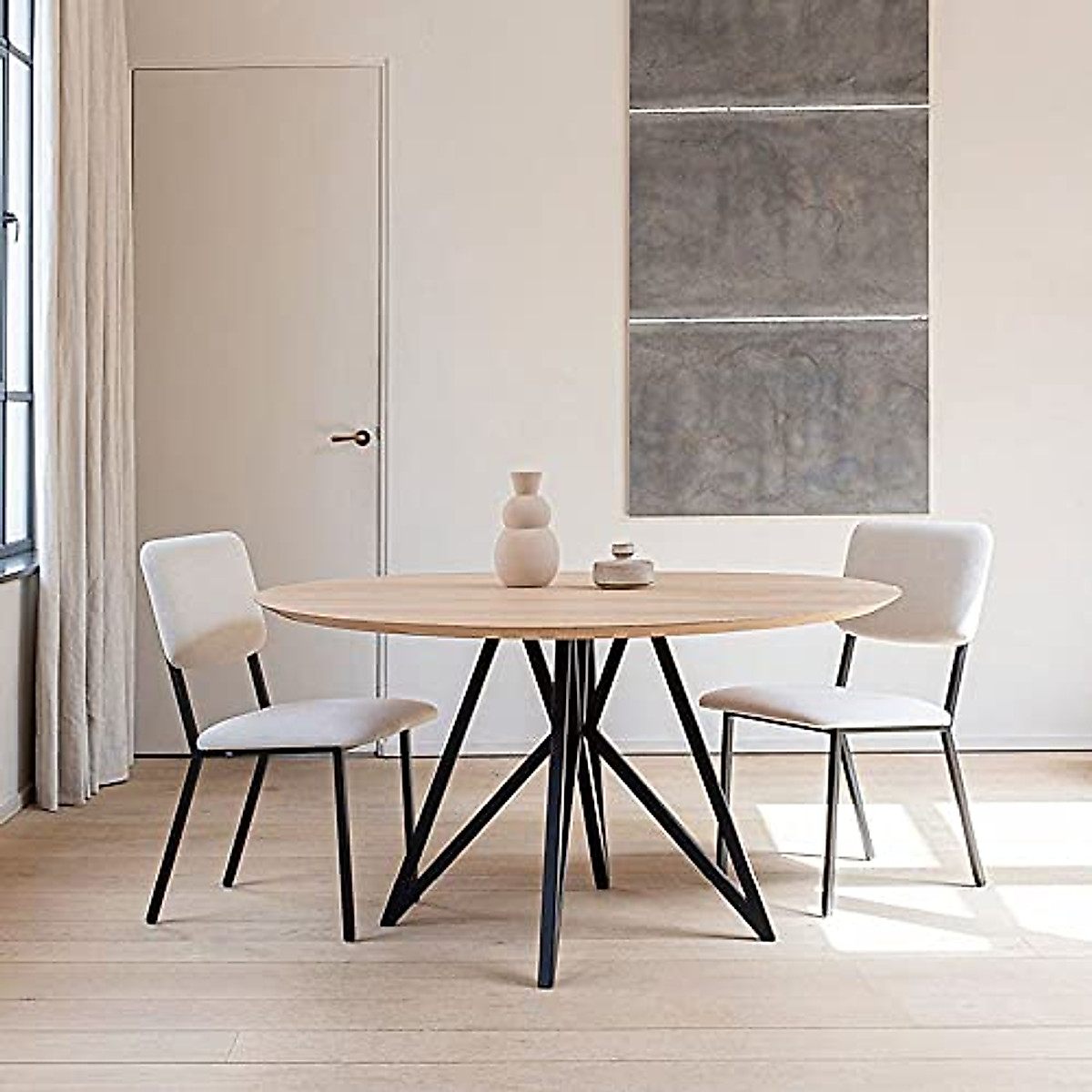 SUSUO Industrial Style Dining Table, 47.2" L x 47.2" W Rustic Solid Wood Dining Table with Black Metal Legs, Industrial Home Office Kitchen Furniture