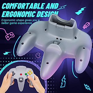 FISUPER Wired N64 Controller Classic Gamepad Joystick for N64 Console (2 Pack Grey)