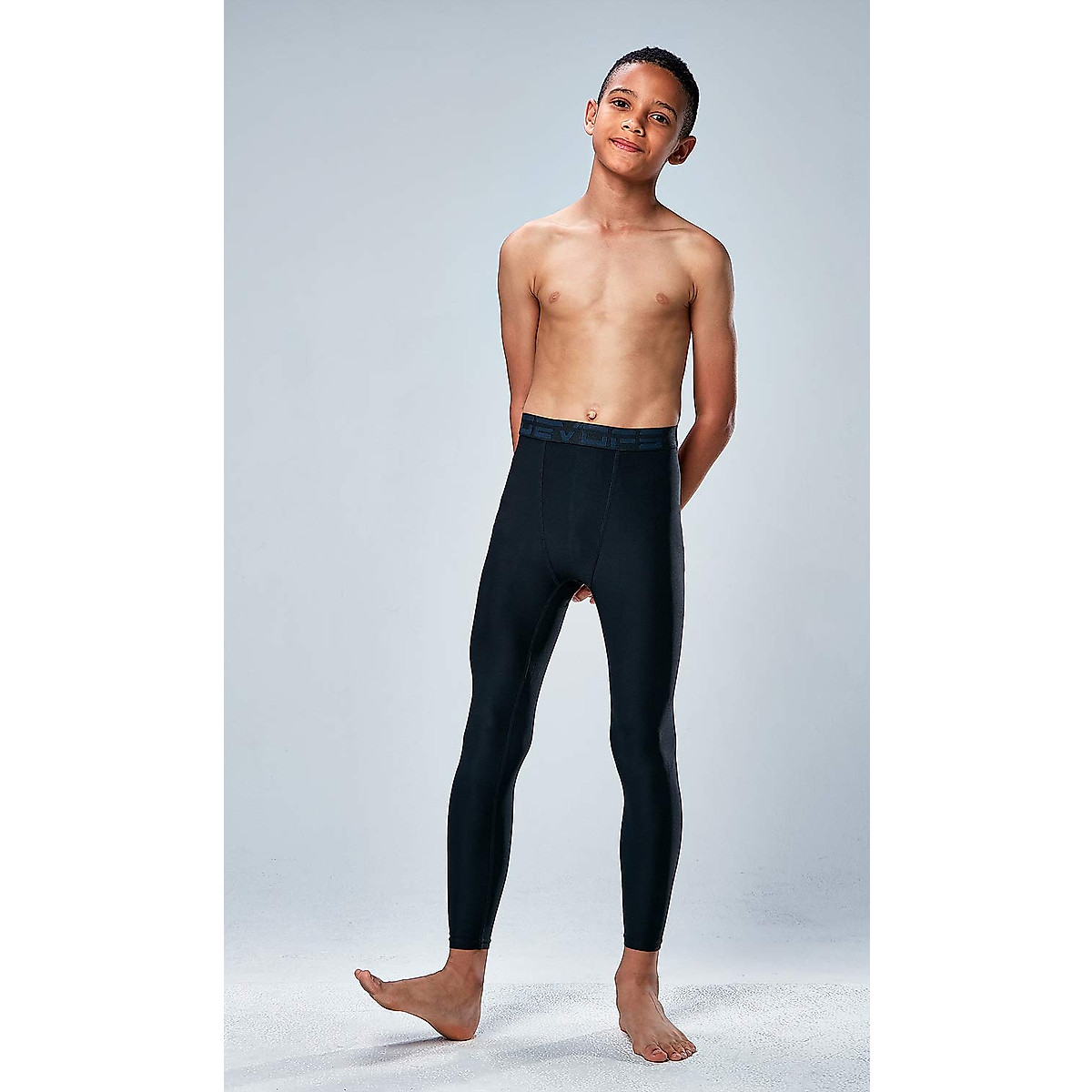 DEVOPS 2 Pack Youth & Boys Thermal Compression Baselayer Sport Tights Fleece Lined Pants (Small, (Non-Fly) Black/Red)
