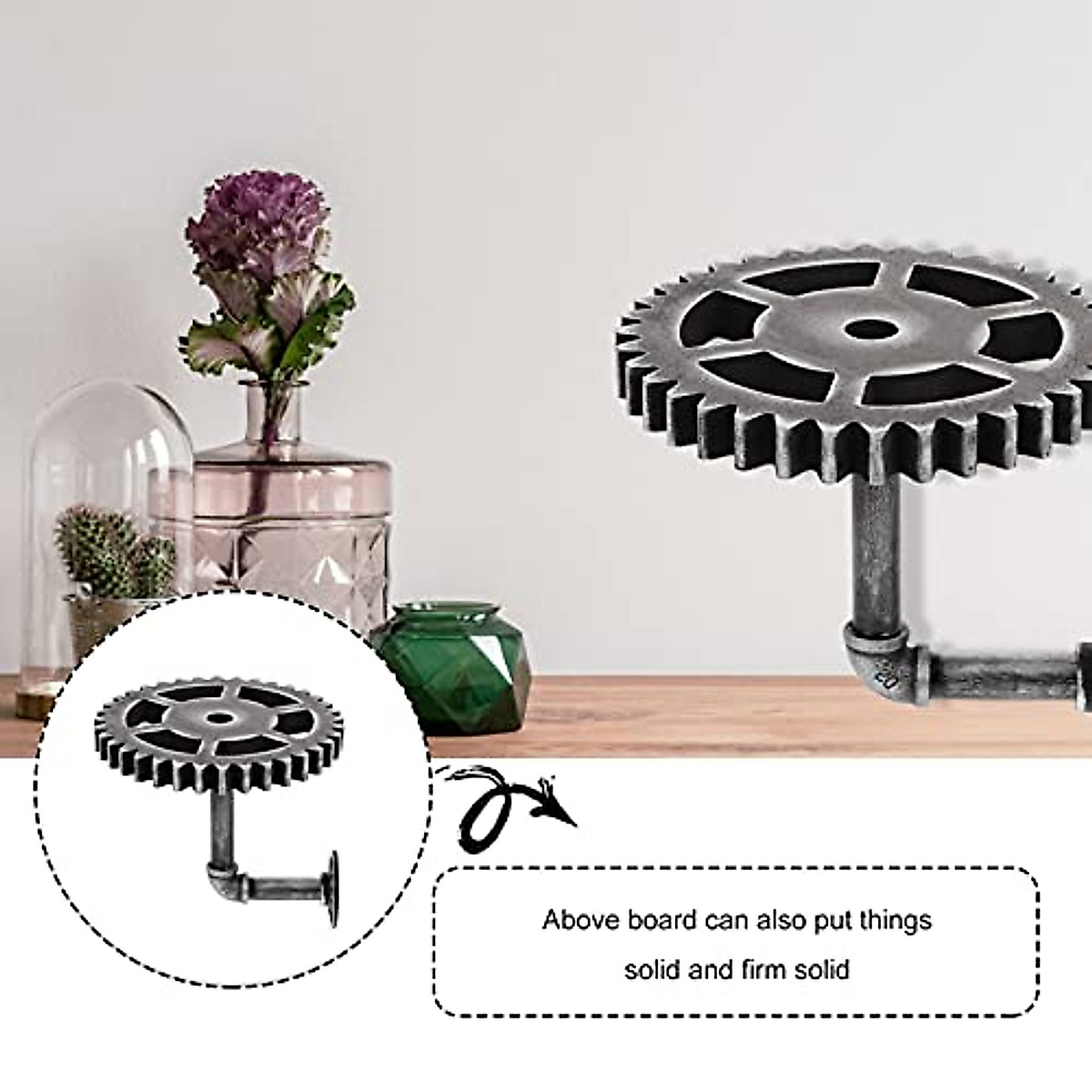 YARNOW Wall Mounted Floating Shelf Steampunk Industrial Metal Pipe Rack with Gear Design Wood Shelf Vintage Bracket