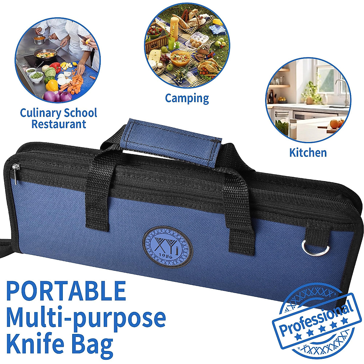 XYJ Chef Knife Bag (8 slots) Holds 8pcs Knives Black Canvas Roll Bags Portable Storage Carry Bag For Kitchen Knife Tools Portable Knife Holder (Knives Not Included)