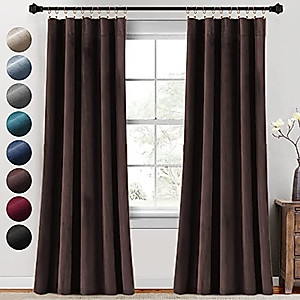 Brown Velvet Curtains Blackout - 95 inch Length Curtains for Living Room Soft Velvet Fabric Thermal Insulated Rod Pocket Window Treatment Set for Bedroom,W52 x L95,Brown, 2 Panels