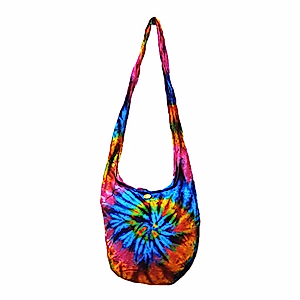 Thai Hippie Tie Dye Hobo Sling Crossbody Shoulder Bag Purse Handmade Zip Mix Pattern Cotton Gypsy Boho Messenger Medium (M2239)