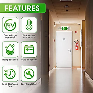 Garrini LED Green Emergency Light Combo Exit Sign Rectangular Adjustable Lamp 2-Heads UL Certified GC4 for Apartments Hotels Hospitals Offices(Green)