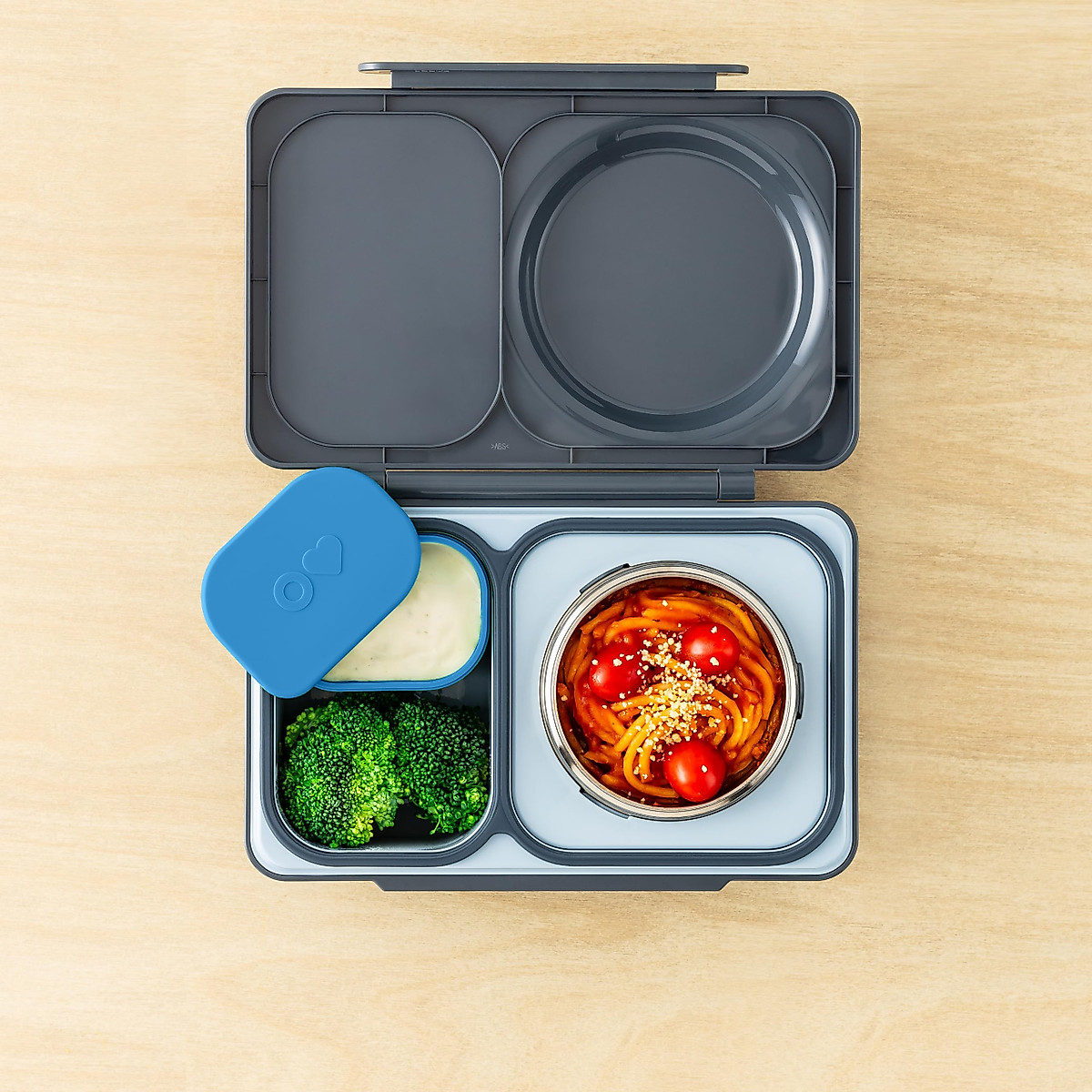 OmieBox UP (2 pack) Leakproof Dips Containers To Go, Salad Dressing Container, Condiment Container with Lids - Food Safe Silicone - 4.5 ounces (Blue/Orange)