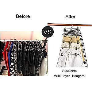 Amber Home 26 Pack Heavy Duty Add on Metal Pants Skirt Hangers, Stackable Add-on Metal Clothes Hangers with 2-Adjustable Clips, Cascading Clip Hangers Space Saving for Jeans, Slacks