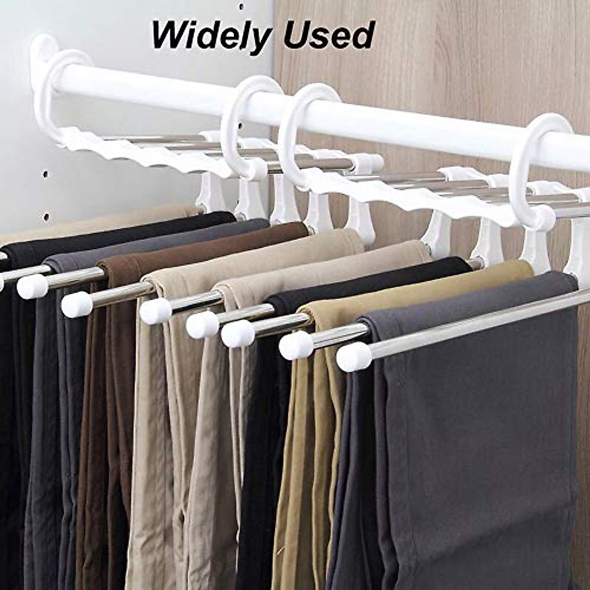 RZJZGZ 5-in-1 Multifunctional Magic Pants Hangers, Stainless Steel Multi-Layer Pants Clip, Five-Layer Storage Folding Retractable Plastic Hanger