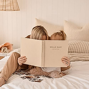 Peachly Unisex Baby Memory Book | Minimalist First Year Keepsake for Milestones | Simple Scrapbook Baby Books for Boy or Girl | 60 Pages Natural Linen - Olive, 9.75 inches x 11.25 inches