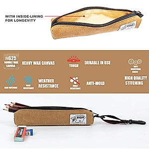 Rough Enough Small Pencil Pouch Pen Case Canvas for Adults Boys Girls with Aesthetic Slim Thin design School Stationary Art Supplies Brown