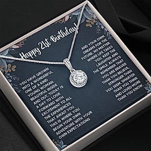 FG Family Gift Mall 21st Birthday Gifts For Her, 21 Year Old Female Birthday Card Necklace Gift Ideas, Happy Bday For Women Turning Finally 21, Stainless Steel, Cubic Zirconia
