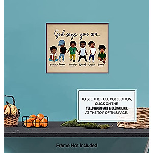 God Says You Are Wall Art - Religious Wall Decor for African American Boys - Christian Gifts - Scripture Wall Decor - God Wall Art - Black Boys Room Decor - Motivational Inspirational Bible Verses