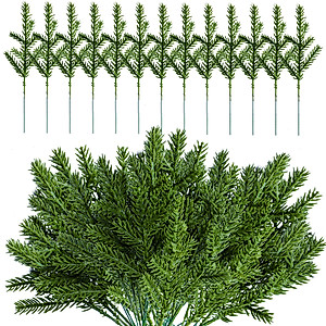 120 Pcs Christmas Artificial Pine Needles Branches 6.7 x 1.6 Inches Fake Pine Branches Greenery Garland Christmas Tree Branches Green Leaves Needle for DIY Crafts Christmas Wreaths Home Garden Decor